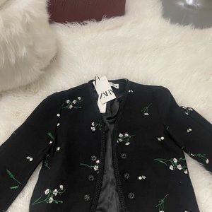 Zara | Jackets & Coats | Zara Oversized Textured Floral Embroidery ...
